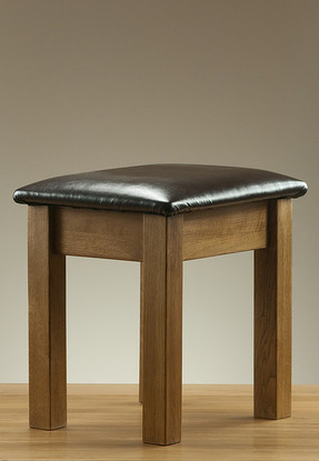Quercus Rustic Solid Oak And Leather Dressing Table Stool | Brainfire