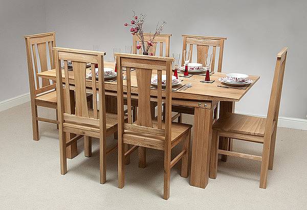 6ft X 3ft Tokyo Solid Oak Dining Table + 6 Solid Oak Chairs | Skilium