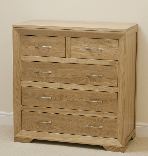 Bevel Natural Solid Oak 5 Drawer Chest | Chattags