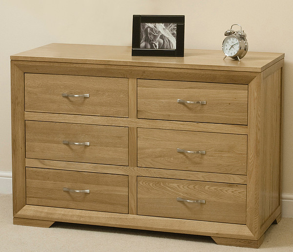 Bevel Natural Solid Oak 6 Drawer Chest | Tekbeat