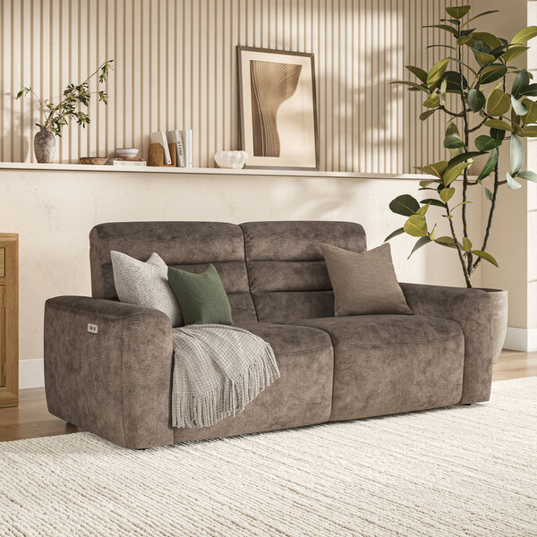 Cohen 3 Seater Fixed Recliner in Dapple Chocolate Fabric