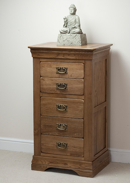 French Farmhouse Rustic Solid Oak 5 Drawer Chest | Chattags