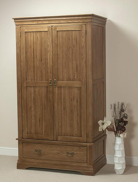 French Farmhouse Rustic Solid Oak Double Wardrobe | Skalia