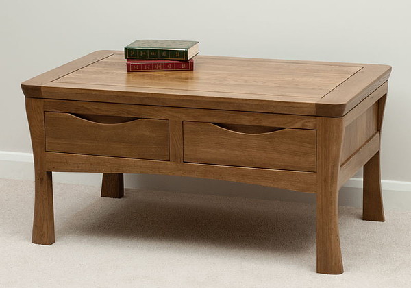 Orrick Rustic Solid Oak 4 Drawer Storage Coffee Table | Podspot
