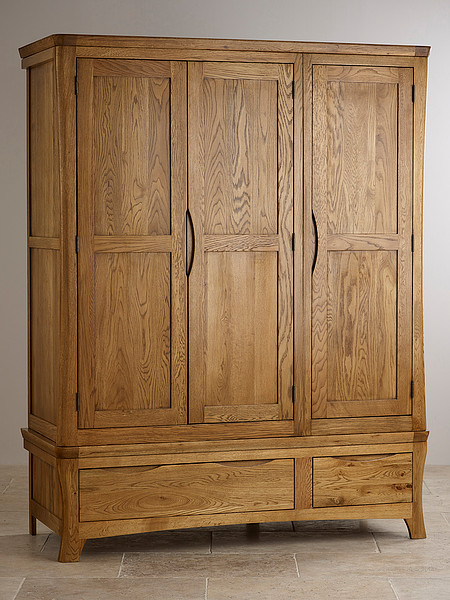 Orrick Rustic Solid Oak Triple Wardrobe | Plando