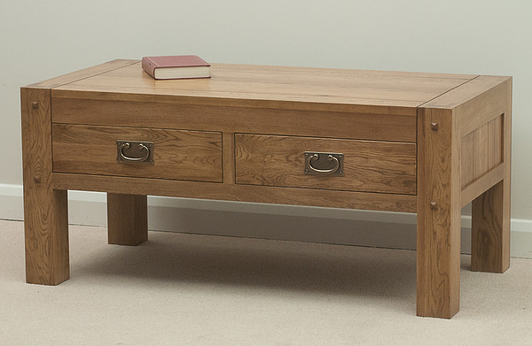 Quercus Rustic Solid Oak 4 Drawer Storage Coffee Table | Tekbeat