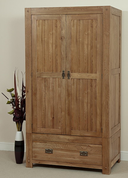 Quercus Rustic Solid Oak Double Wardrobe | Brightpoint