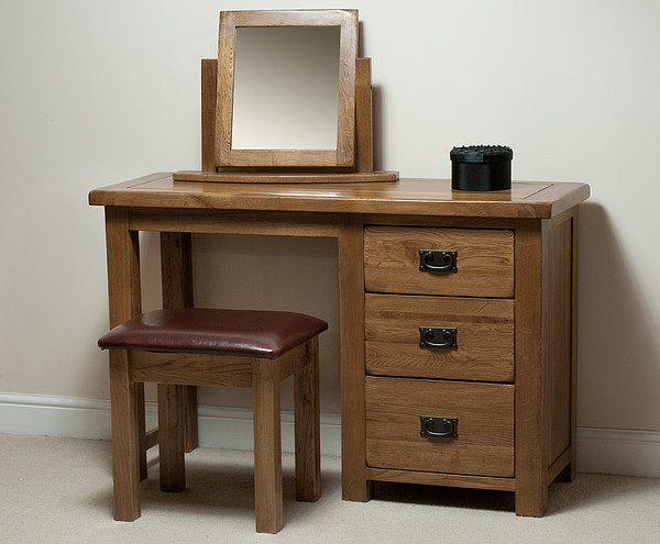 Original Rustic Solid Oak 3 Drawer Dressing Table Set | Brainlist