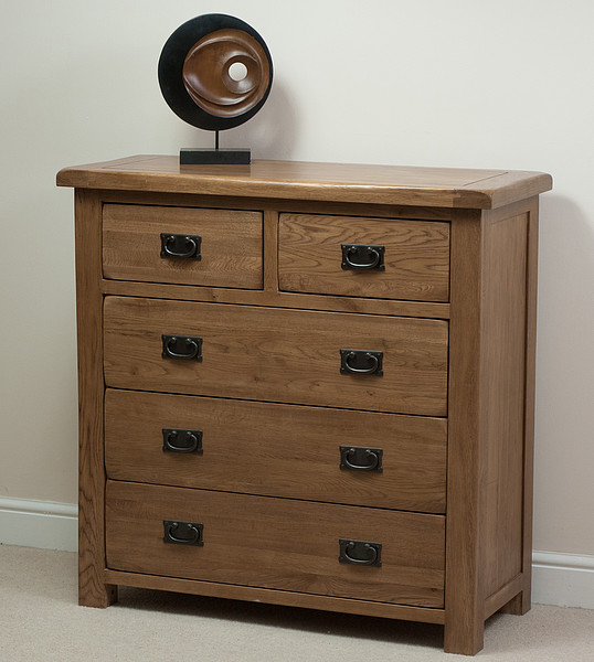 Original Rustic Solid Oak 3+2 Chest Of Drawers | Edgefish