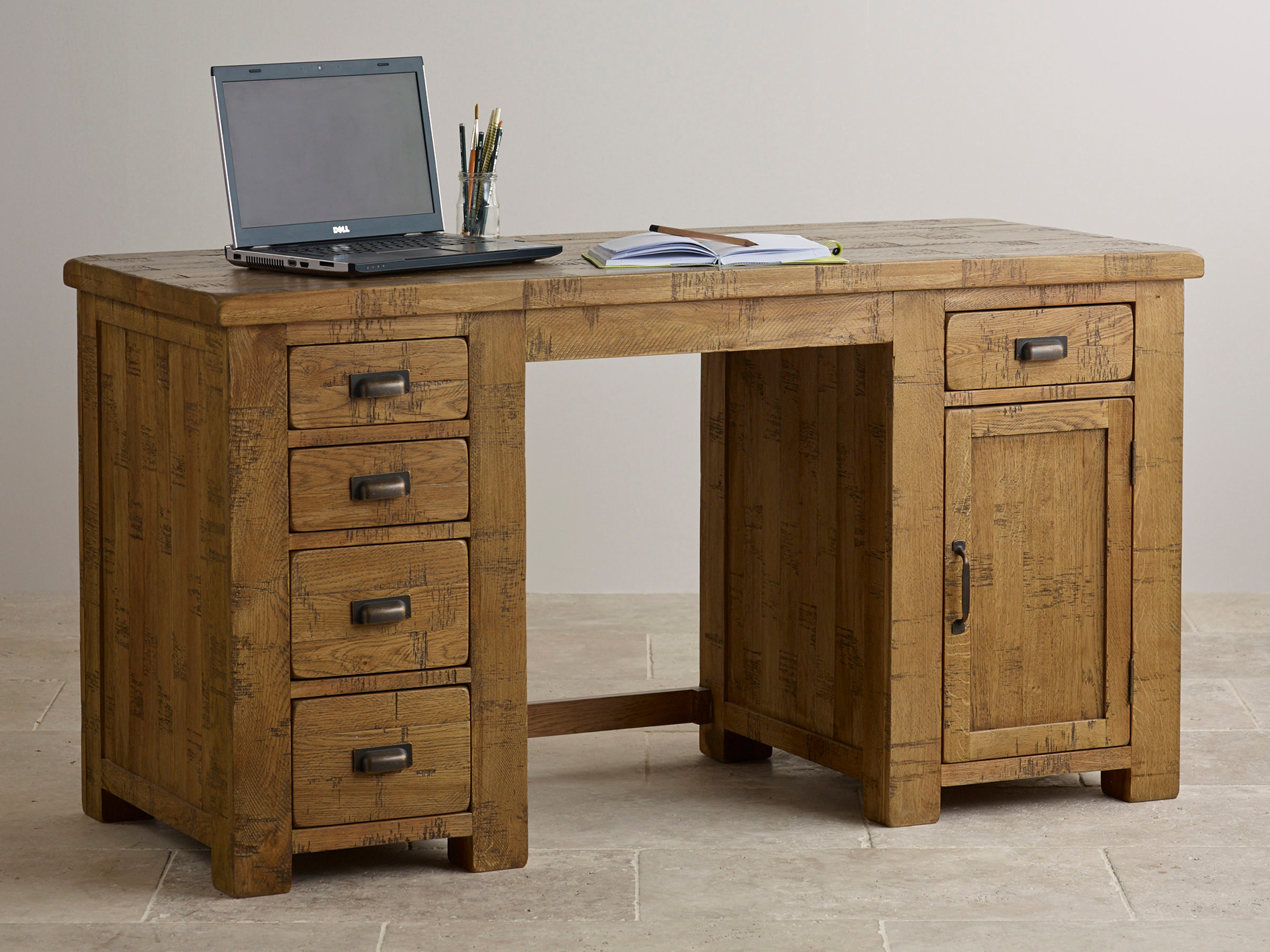 Ripley Rough Sawn Solid Oak Computer Desk | Home Office Furniture