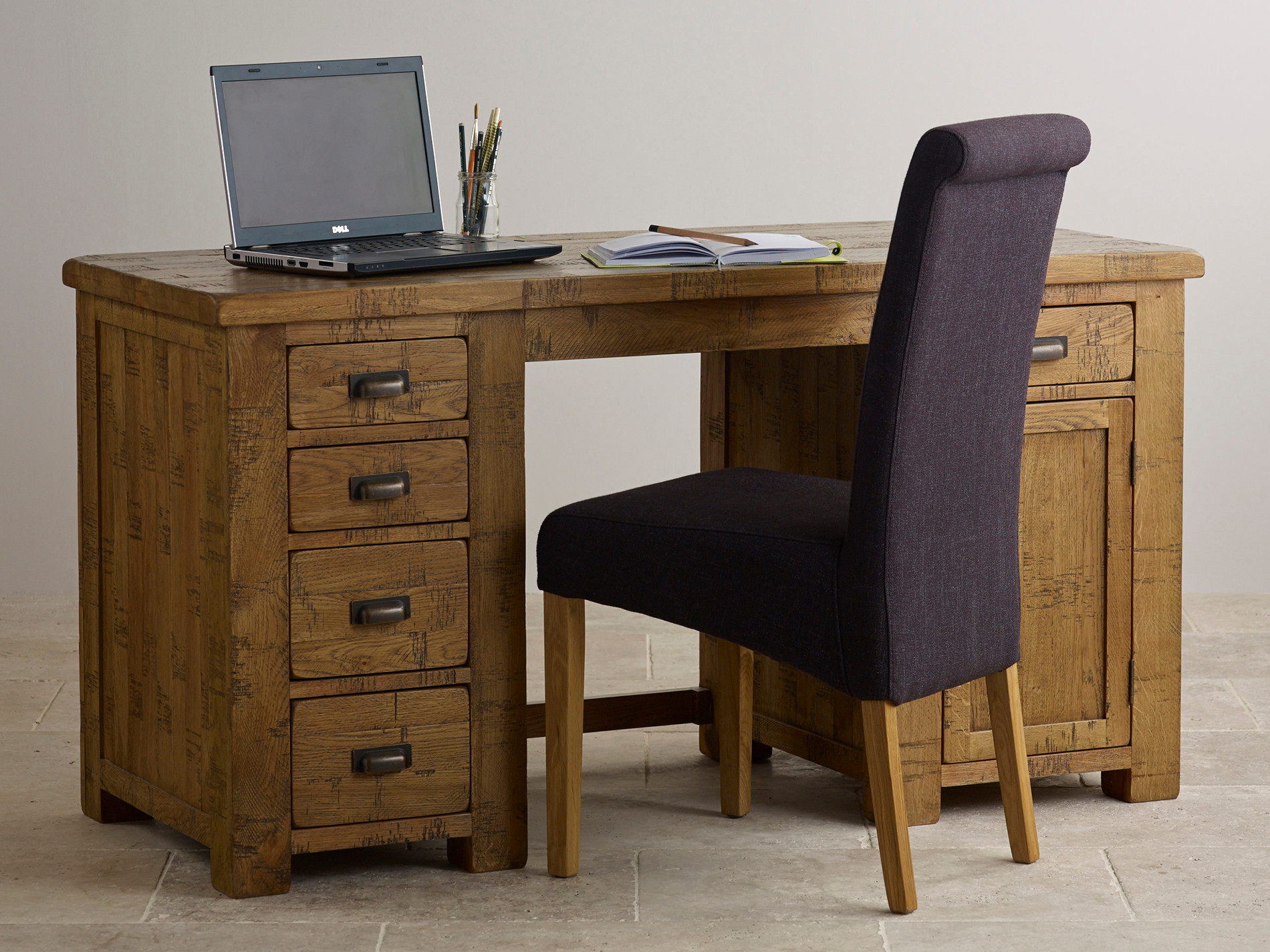 Ripley Rough Sawn Solid Oak Computer Desk | Home Office Furniture