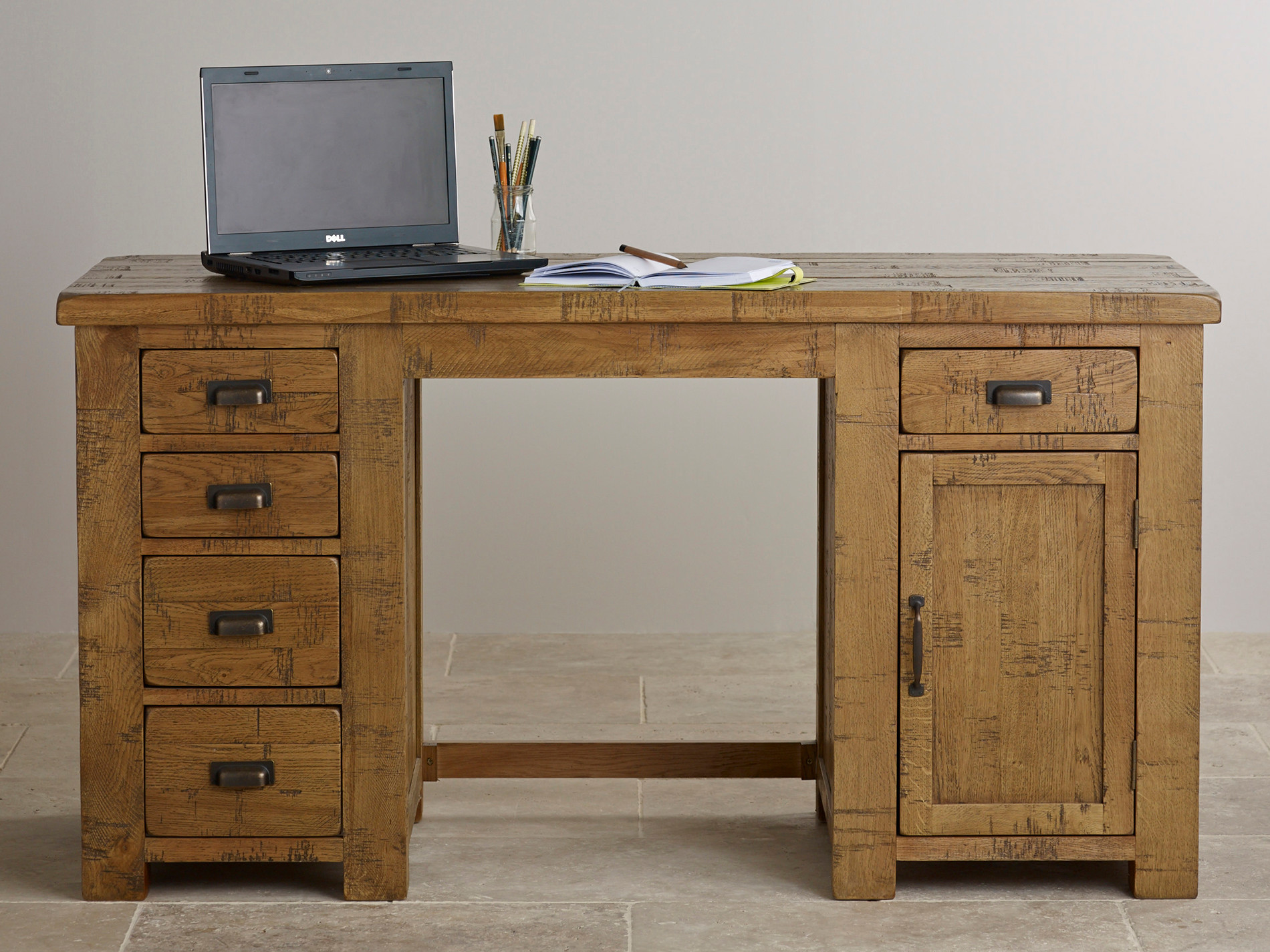 Ripley Rough Sawn Solid Oak Computer Desk | Home Office Furniture