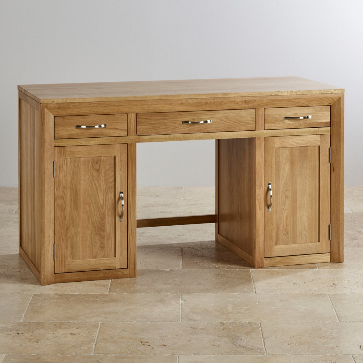 Bevel Natural Solid Oak Computer Desk | Oak Furniture Land