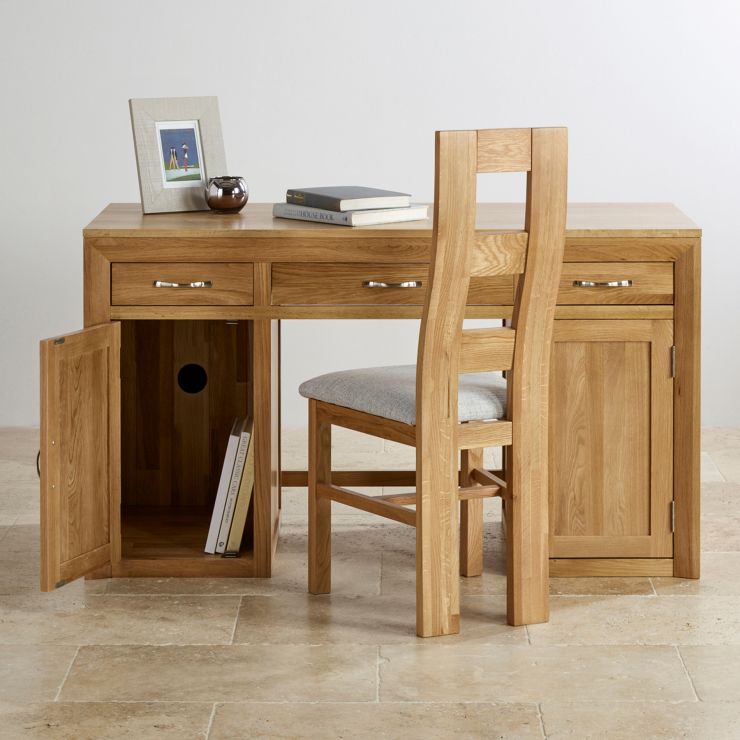 Bevel Natural Solid Oak Computer Desk | Oak Furniture Land
