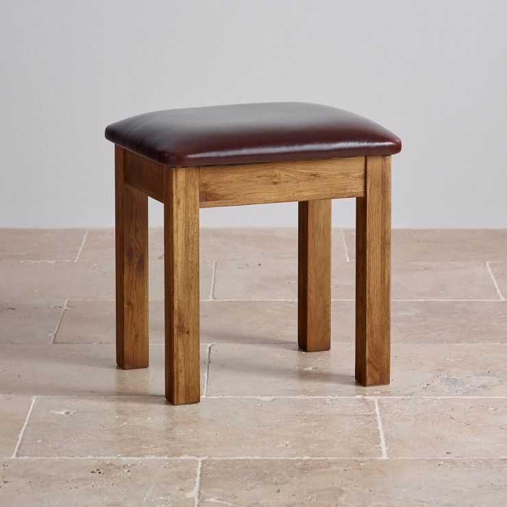 Original Rustic Dressing Table Stool in Oak and Leather