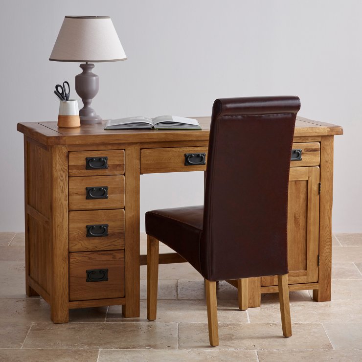 Original Rustic Computer Desk in Solid Oak | Oak Furniture Land