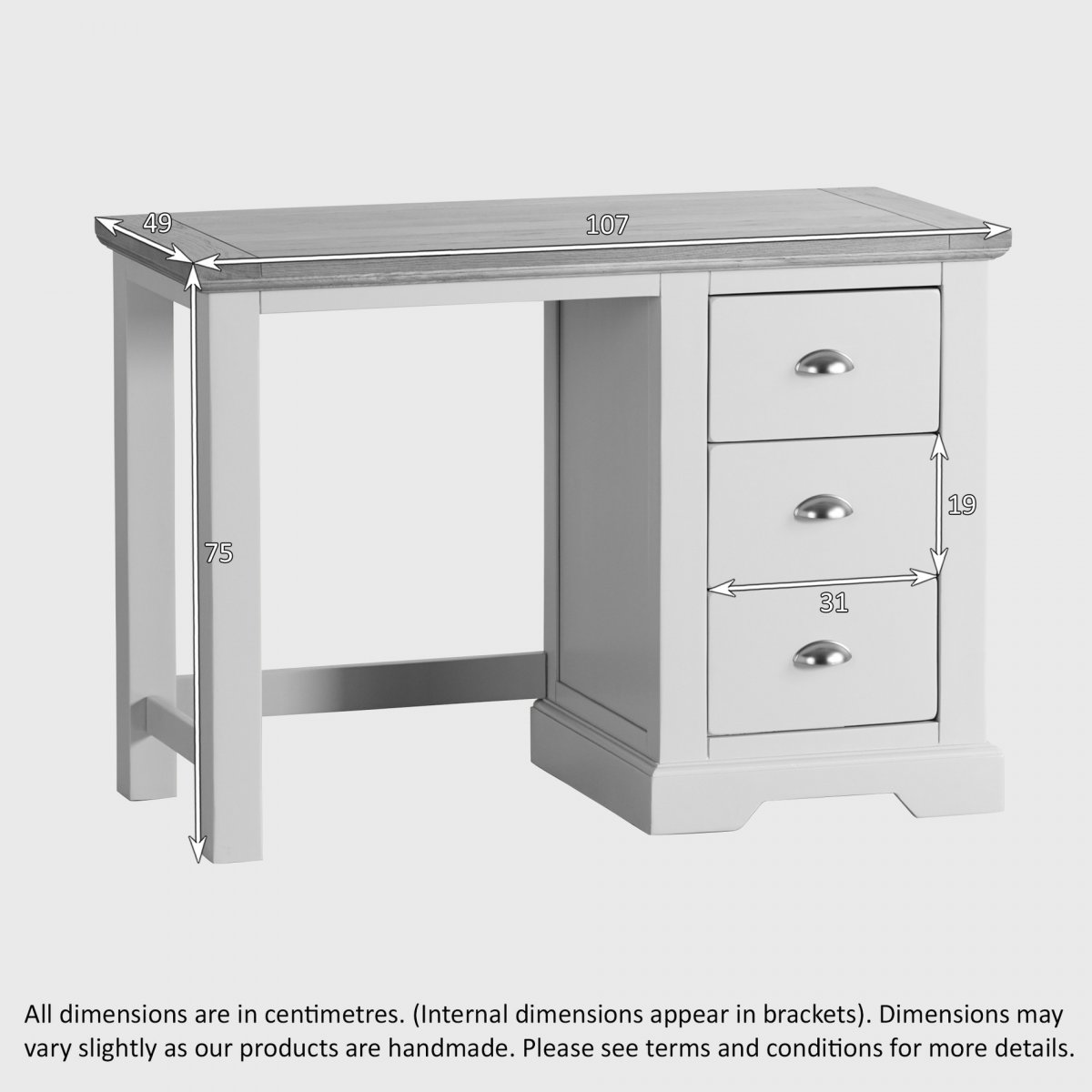 Natural oak and light grey painted dressing table.